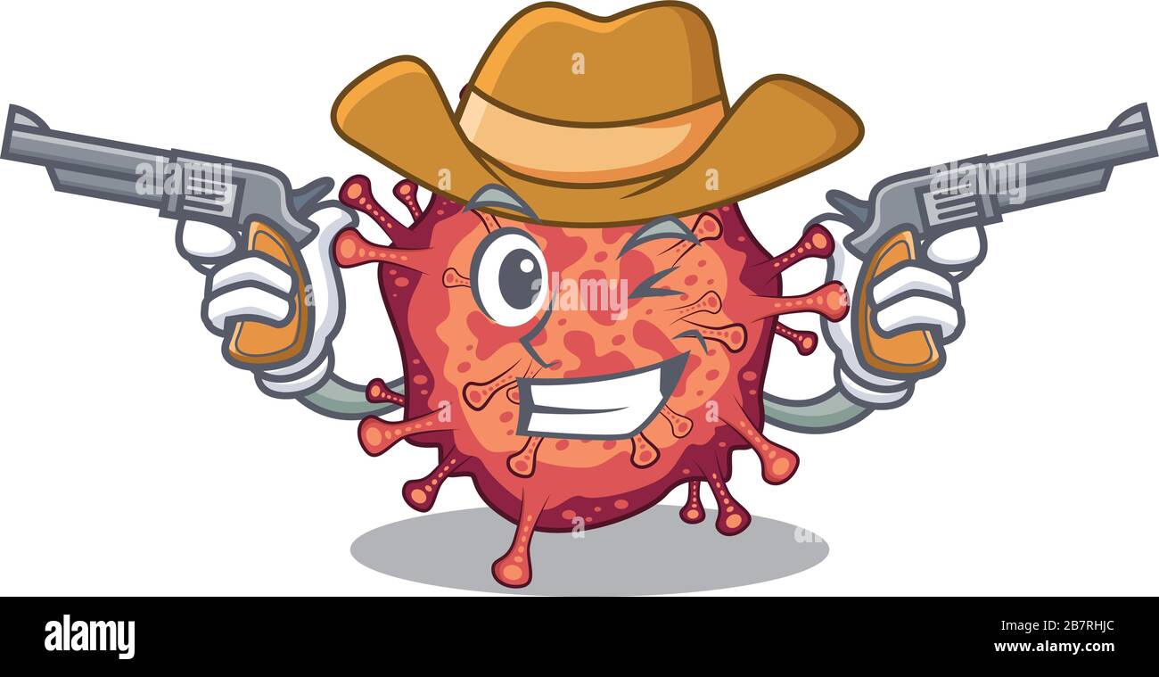 Funny contagious corona virus as a cowboy cartoon character holding ...