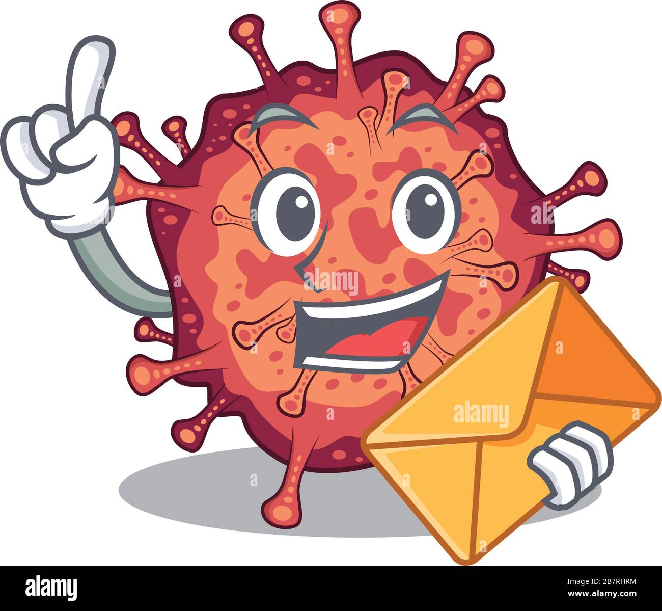 Cute face contagious corona virus mascot design with envelope Stock ...