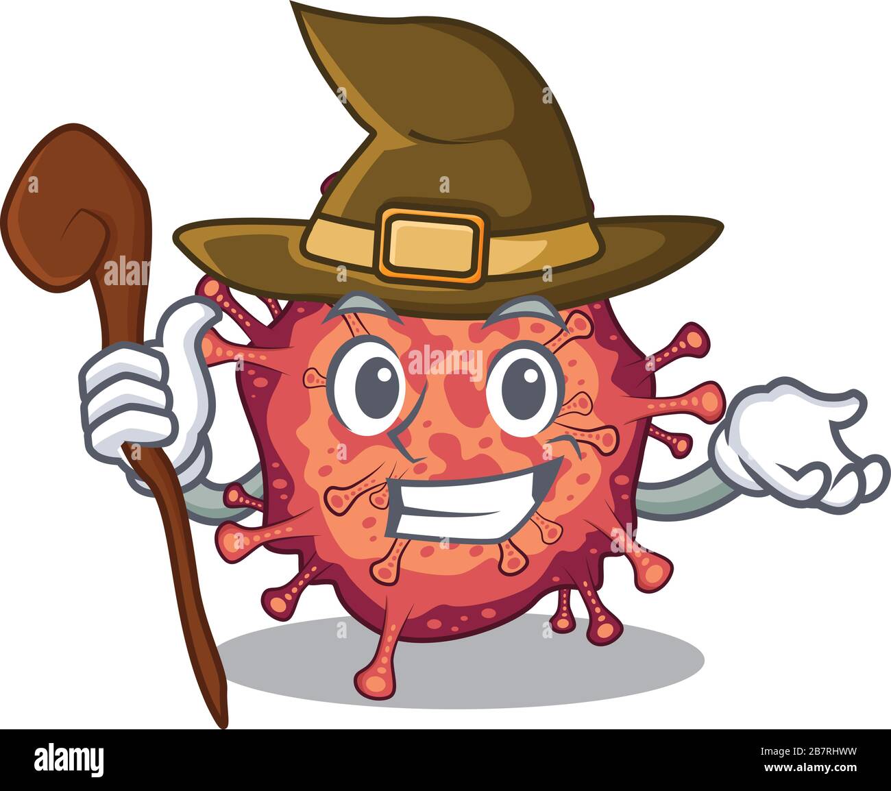 Cute and sneaky Witch contagious corona virus cartoon design style ...