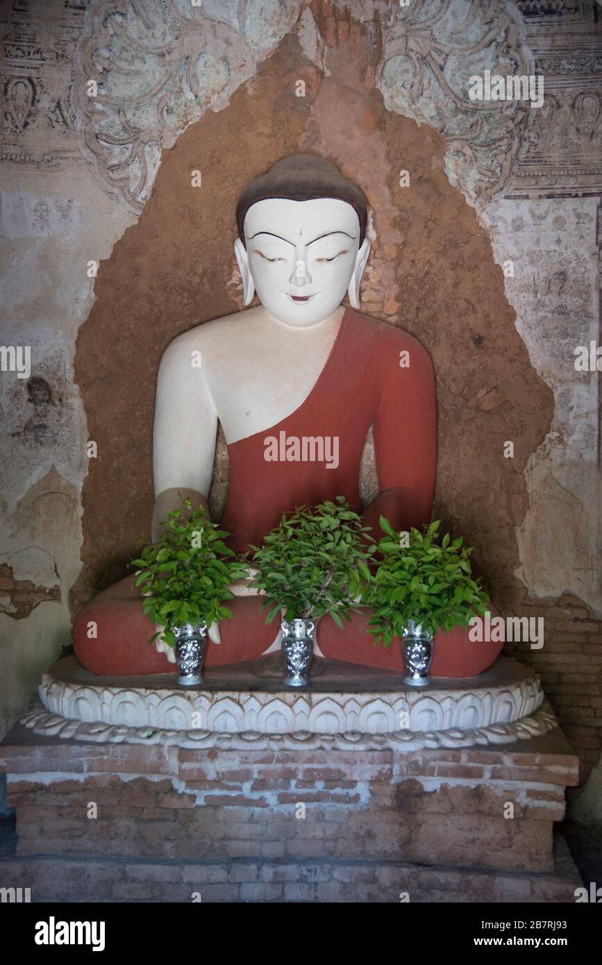 Myanmar: Bagan- Phya temple-painted Buddha image in Padmasana in the ...
