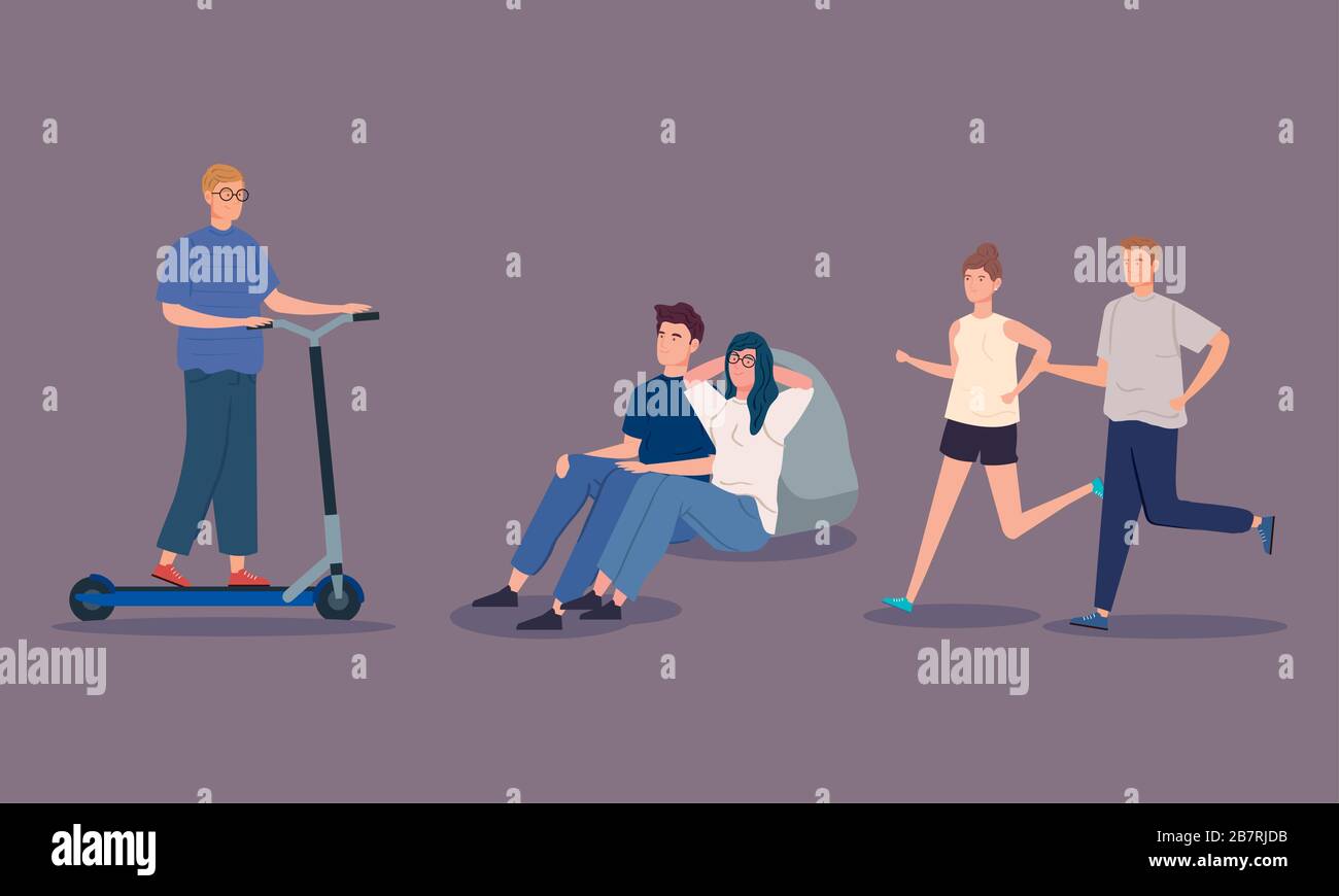 group of young people doing activities Stock Vector Image & Art - Alamy