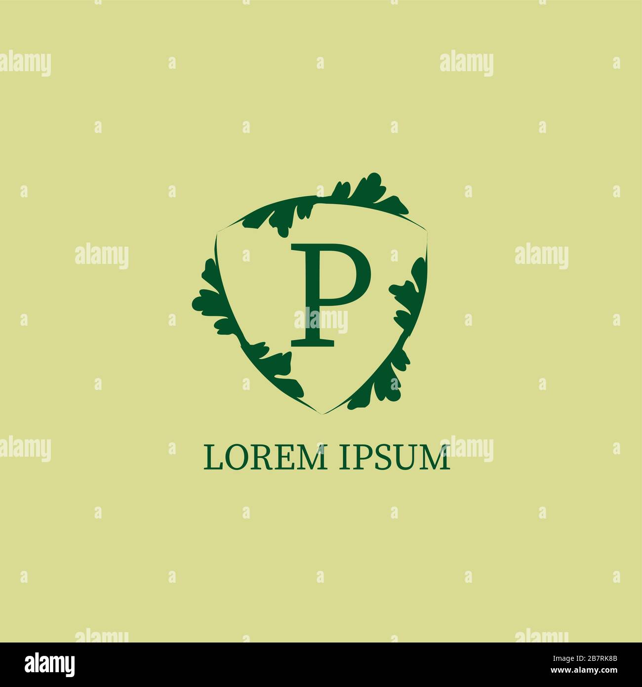 Letter P alphabetic logo design template isolated on green beige color ...
