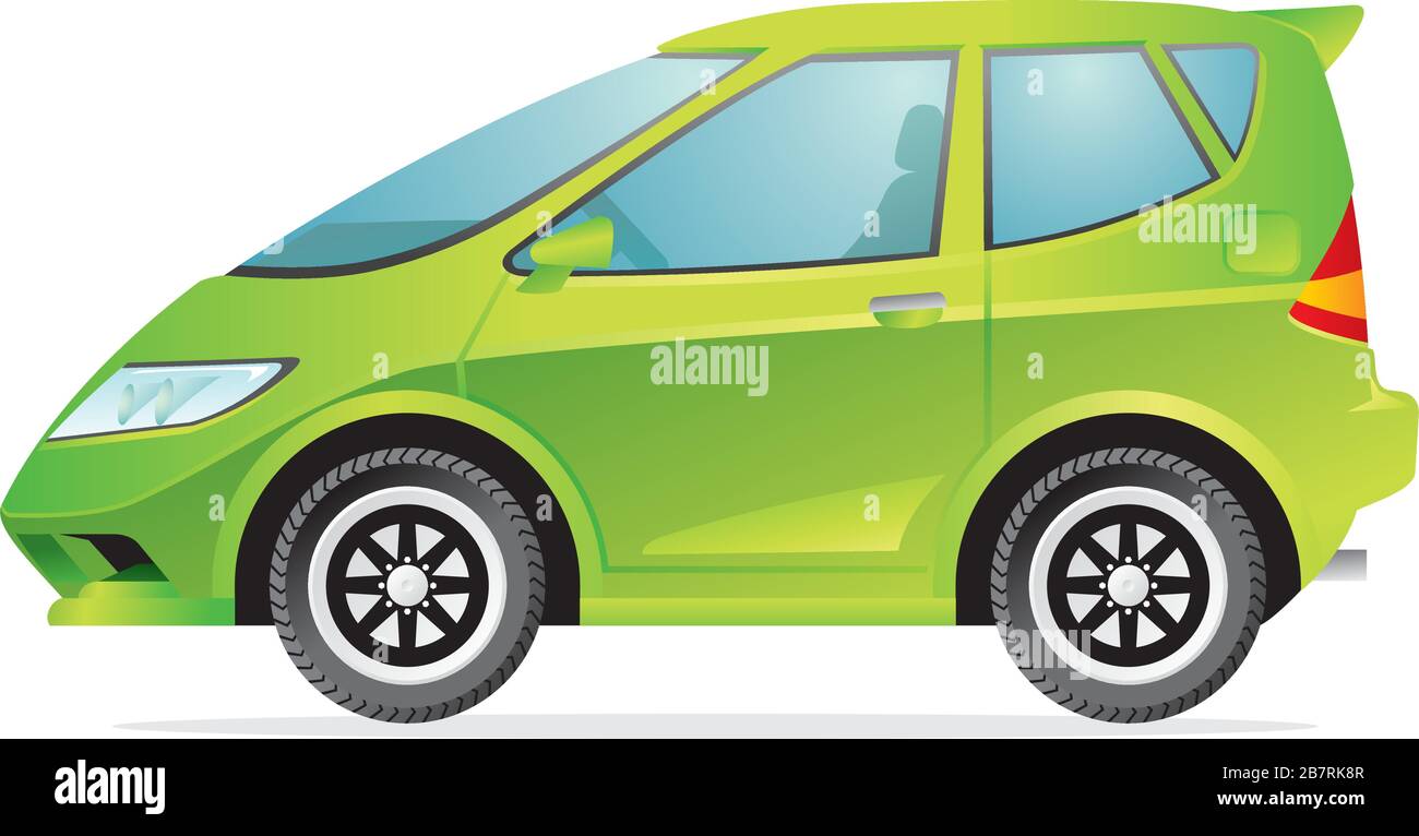 Green Compact Car - Side view of modern vehicle on white background ...