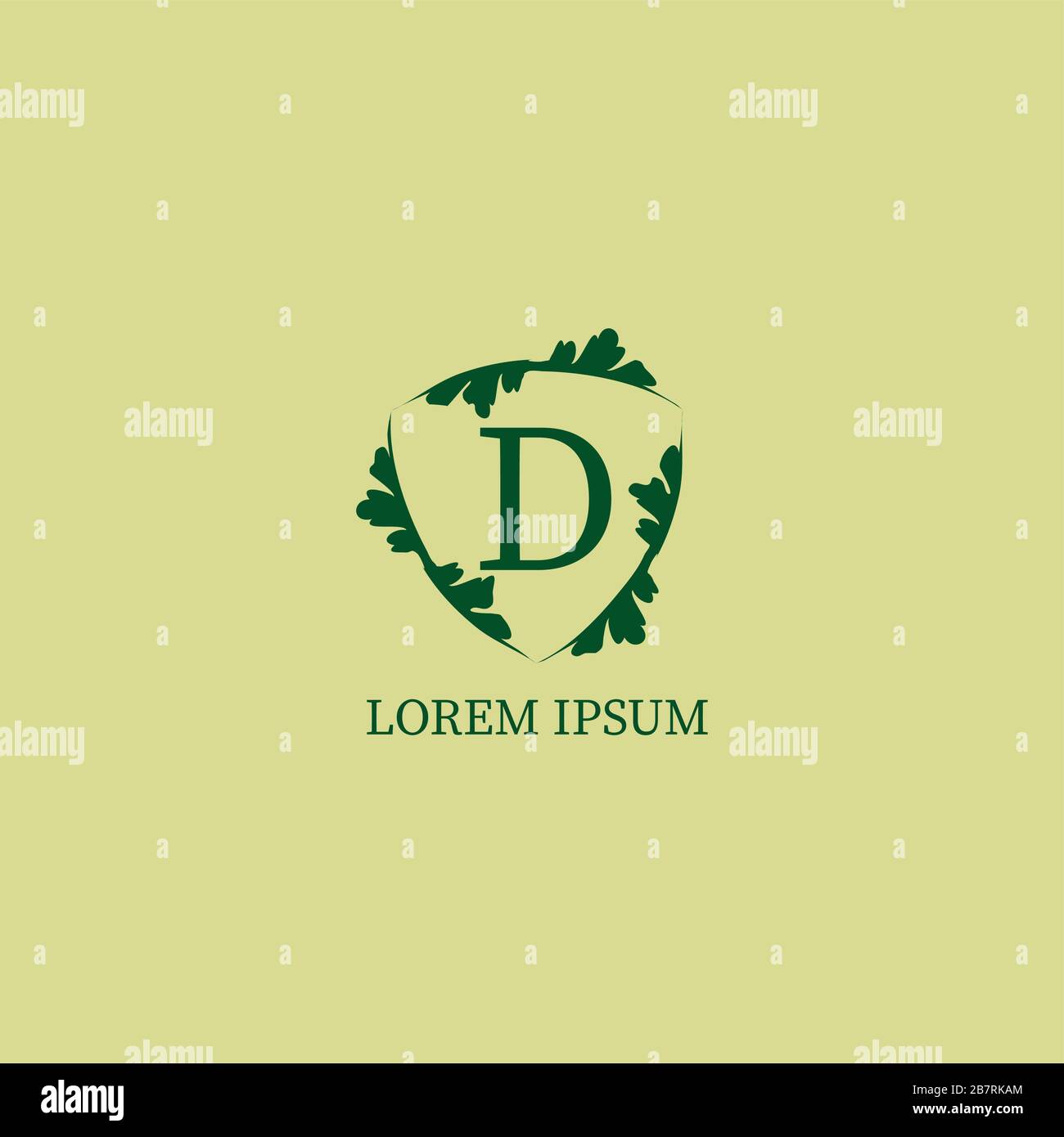 Letter D alphabetic logo design template isolated on green beige color ...