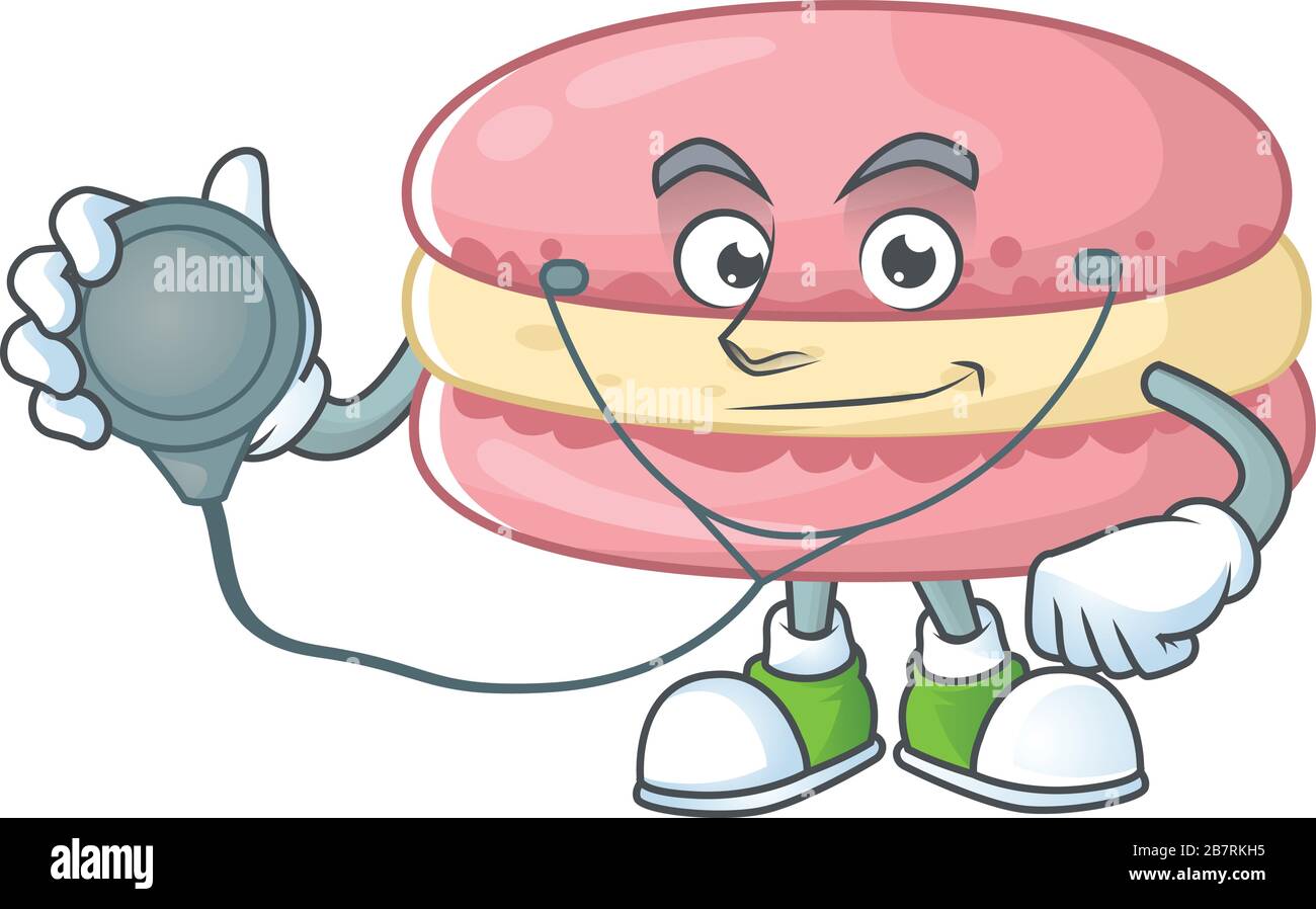 A cartoon character of strawberry macarons Doctor using tools Stock ...
