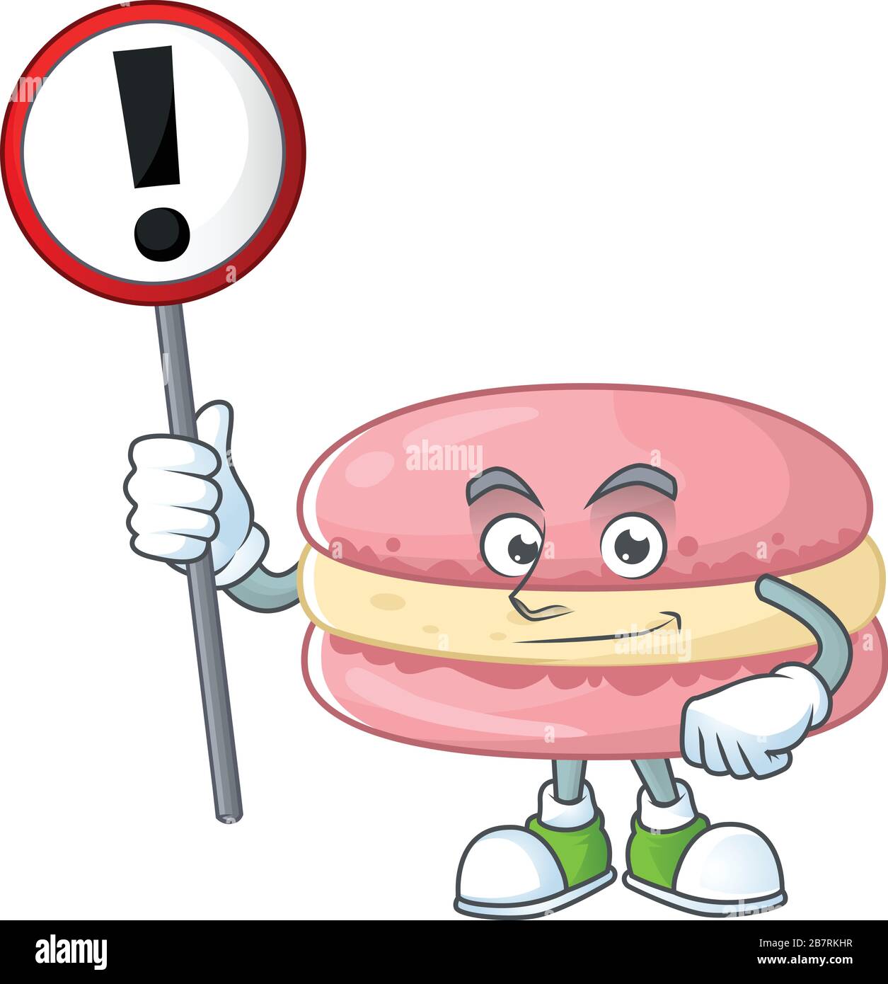 Smiling cartoon design of strawberry macarons with a sign Stock Vector ...