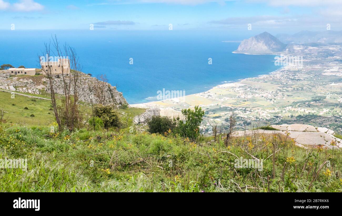 Aerial view of the village and castle of erice erice hi-res stock ...