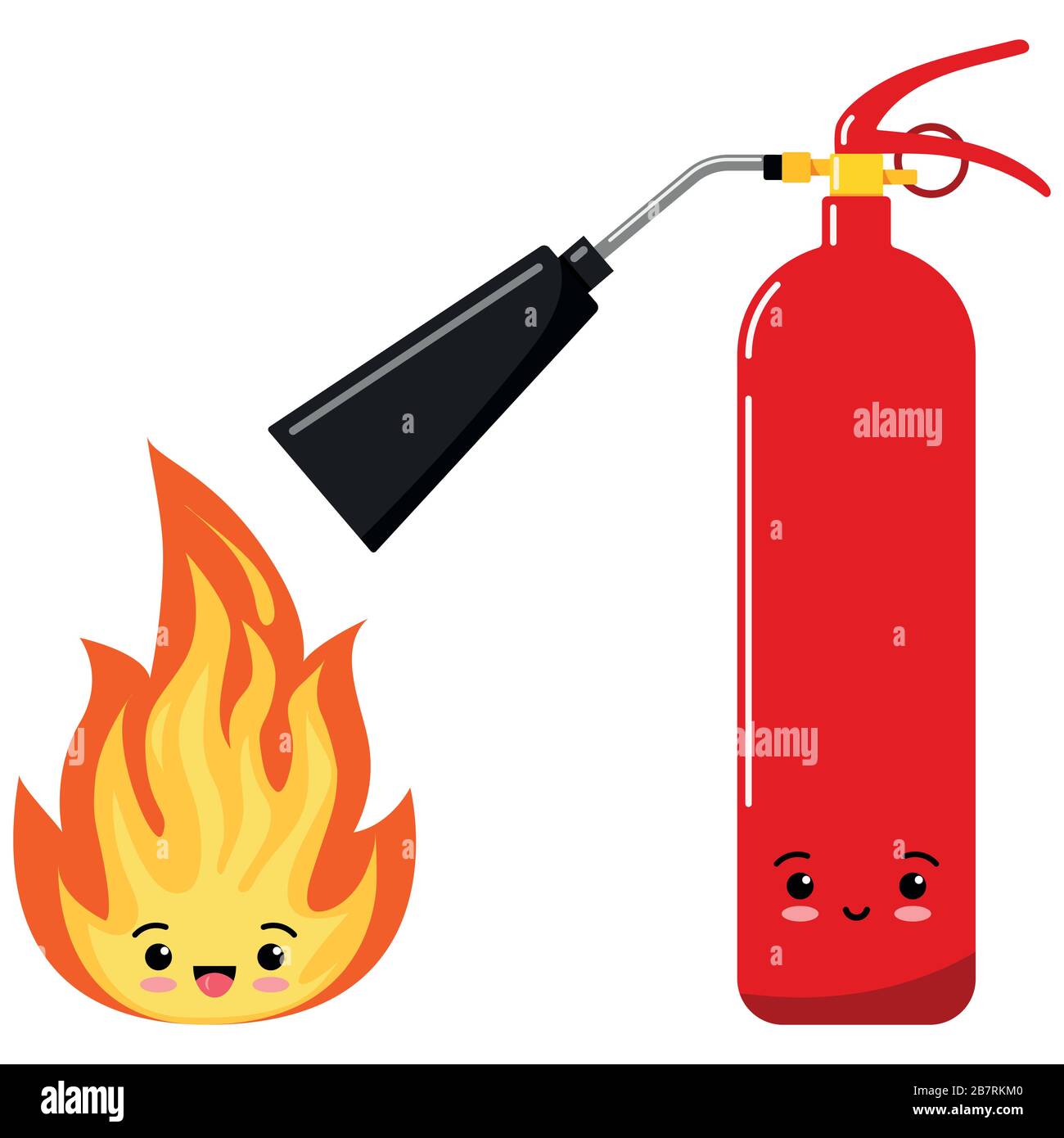 Emoji fire flame and fire extinguisher icon set isolated on a white ...