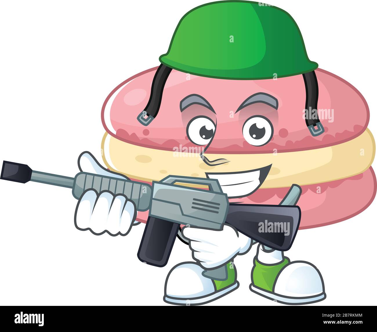 An elegant picture of strawberry macarons as an Army having machine gun ...