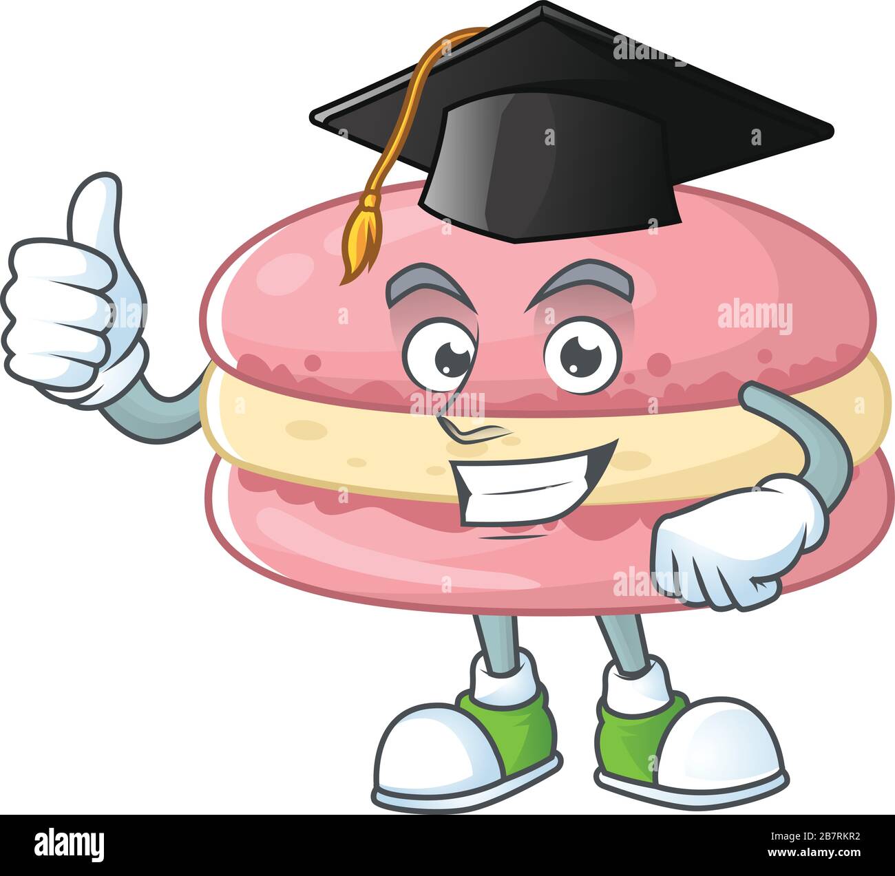 Happy face of strawberry macarons in black graduation hat for the ...