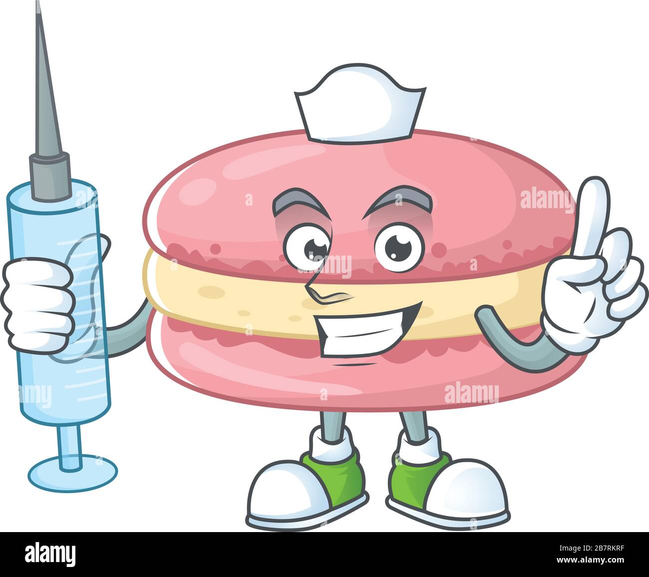 A pleasant nurse of strawberry macarons mascot design style using ...