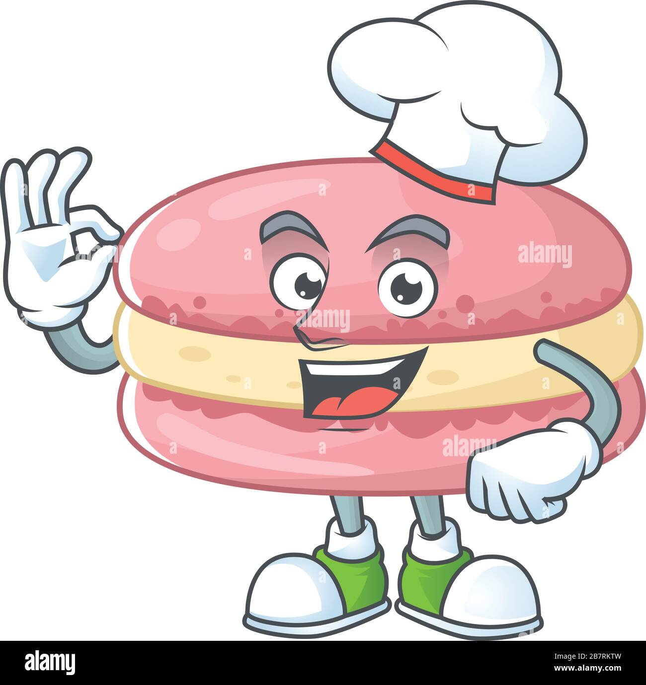 A picture of strawberry macarons cartoon character wearing white chef ...
