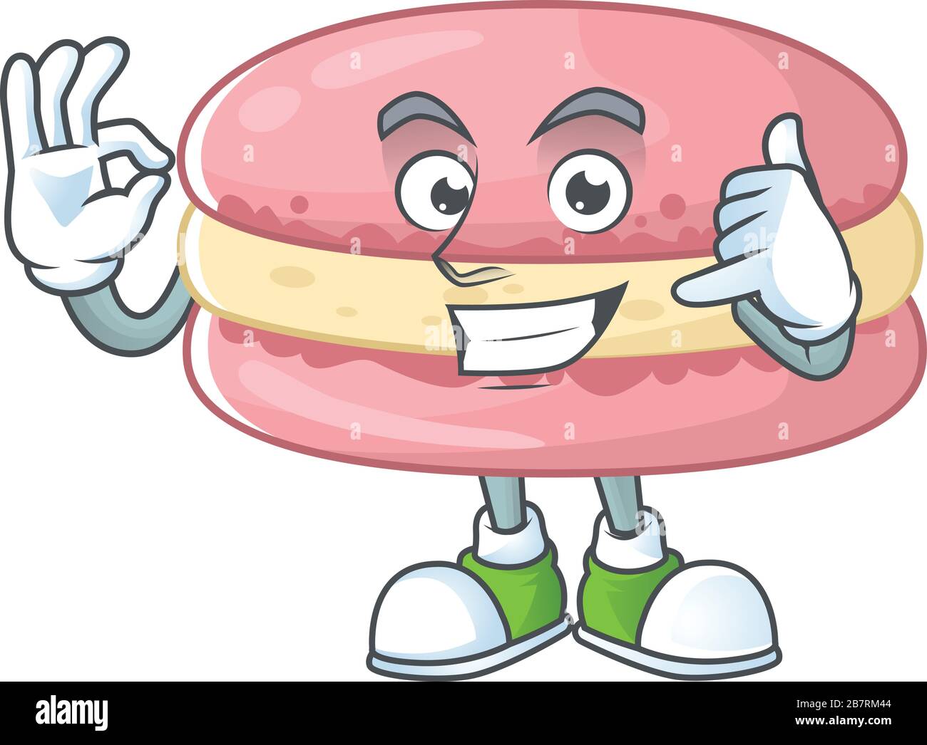 Call me funny gesture strawberry macarons mascot cartoon design Stock ...