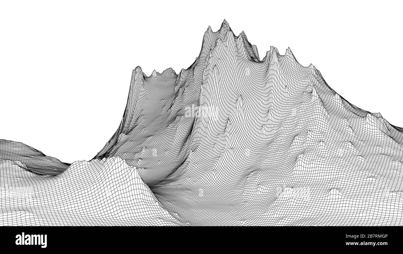 Abstract 3d wire-frame landscape. Blueprint style. Vector rendering ...