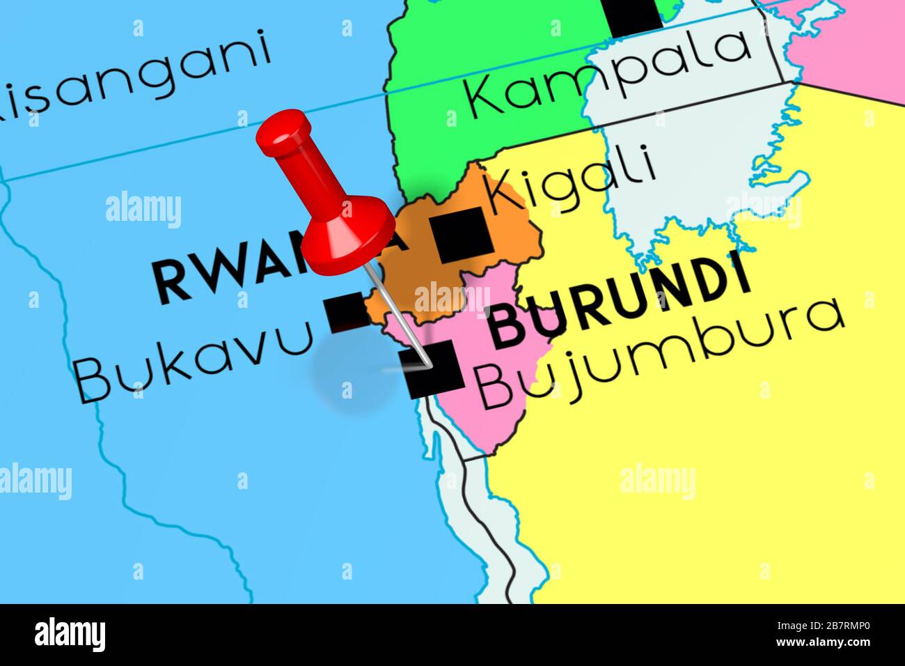 Burundi, Bujumbura - capital city, pinned on political map Stock Photo ...