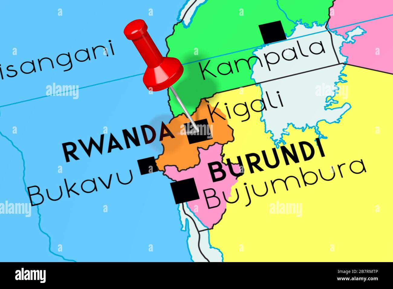 Rwanda, Kigali - capital city, pinned on political map Stock Photo - Alamy