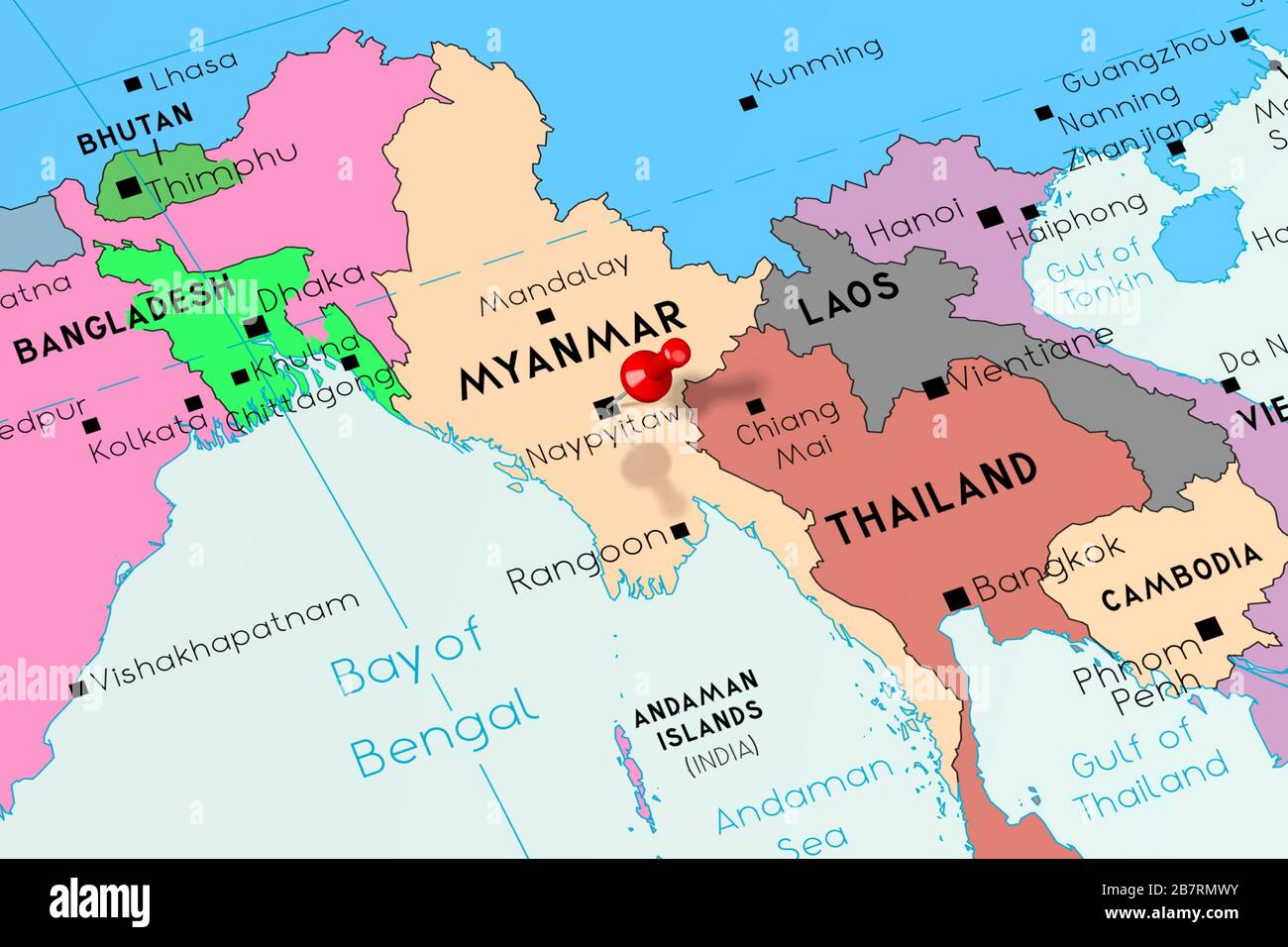 Myanmar (Burma), Naypyitaw - capital city, pinned on political map ...
