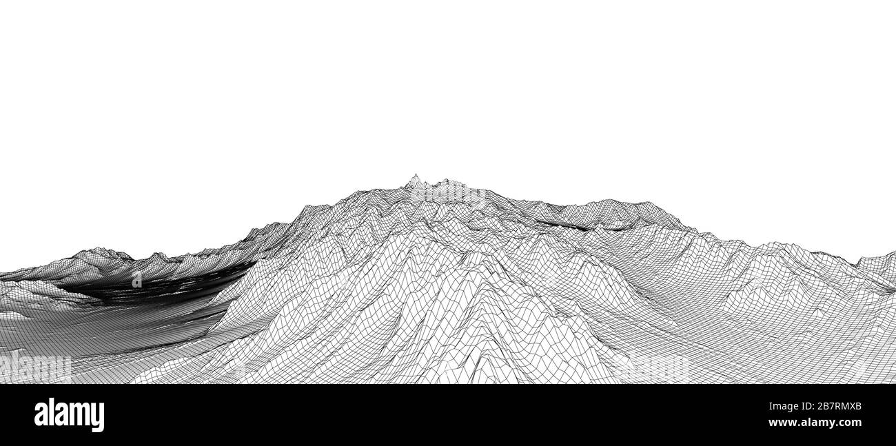 Abstract 3d wire-frame landscape. Blueprint style. Vector rendering ...