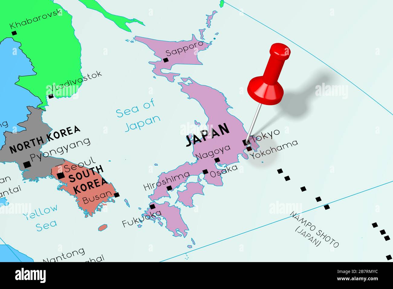 Japan, Tokyo - capital city, pinned on political map Stock Photo - Alamy