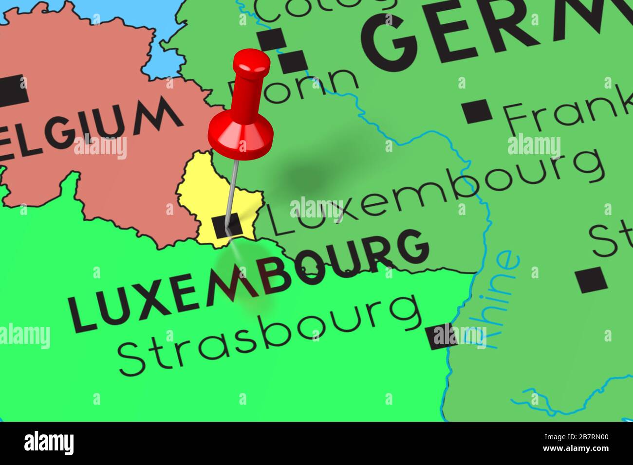 Luxembourg - capital city/ country, pinned on political map Stock Photo ...