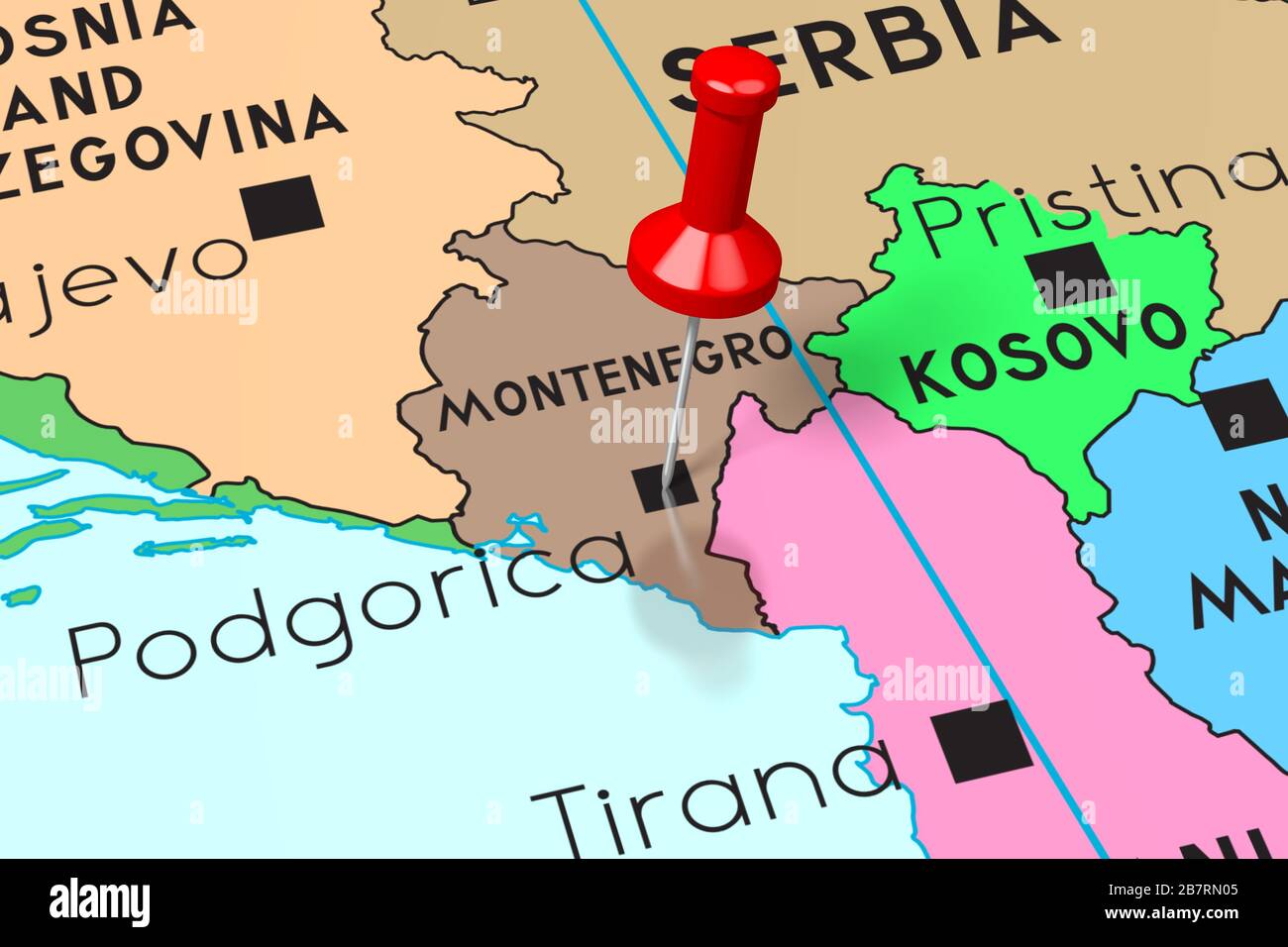 Montenegro, Podgorica - capital city, pinned on political map Stock ...