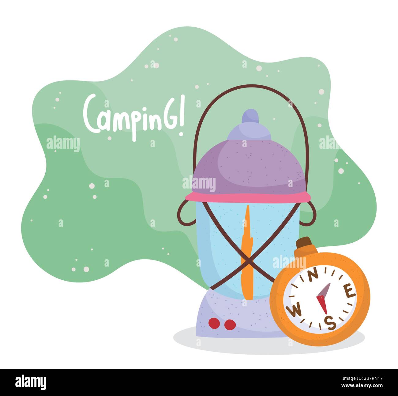 camping lantern and compass equipment cartoon vector illustration Stock ...