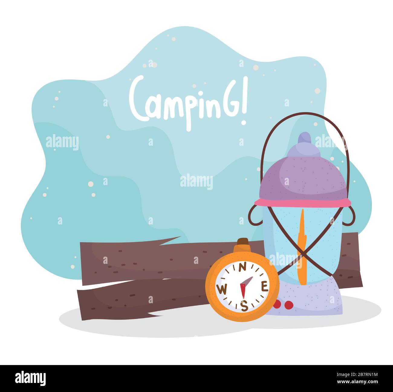 camping lantern and compass trunk equipment cartoon vector illustration ...