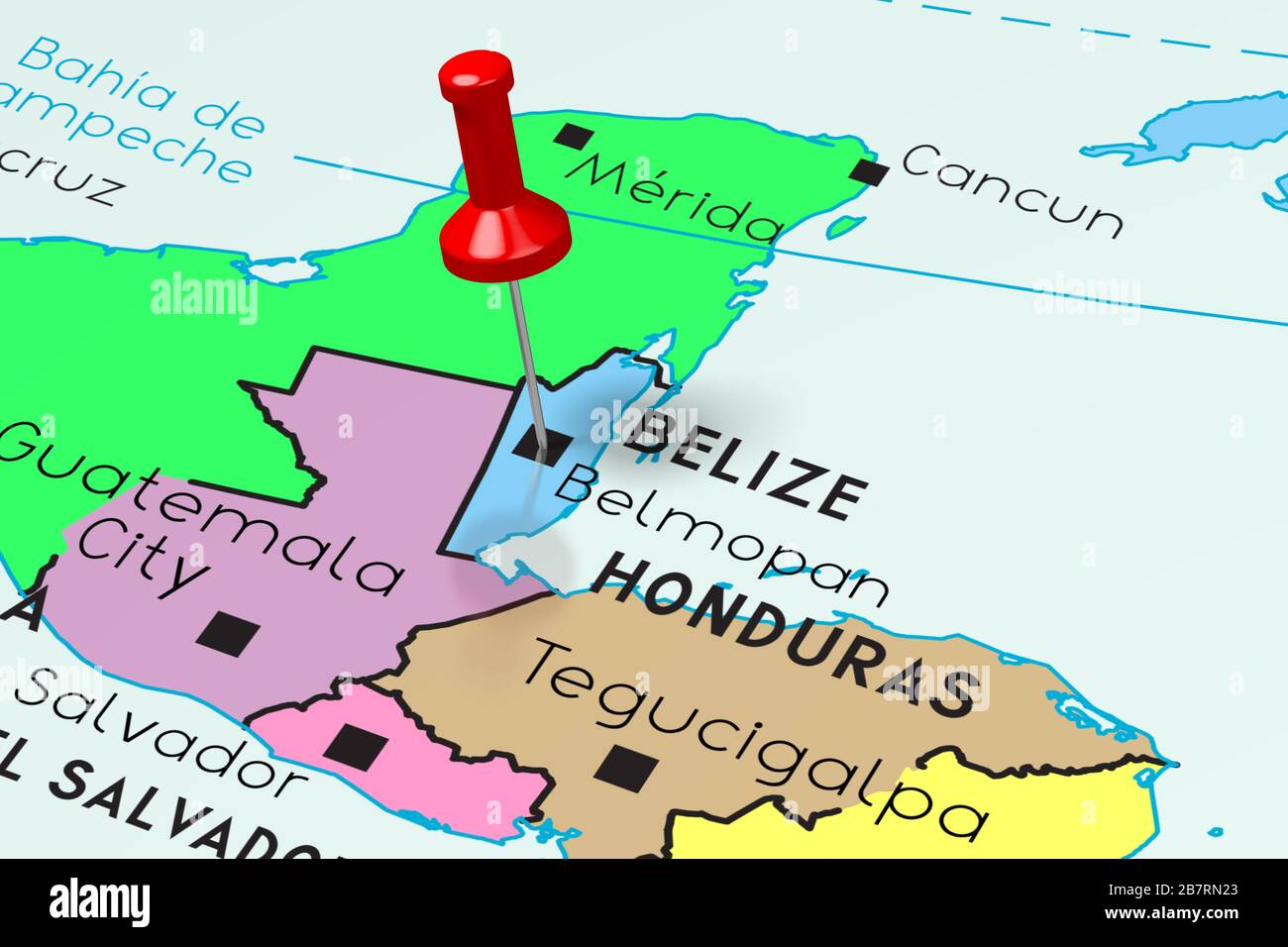 Belize, Belmopan - capital city, pinned on political map Stock Photo ...