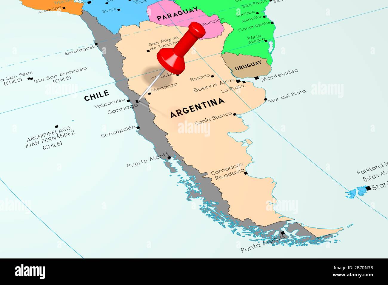Chile, Santiago - capital city, pinned on political map Stock Photo - Alamy
