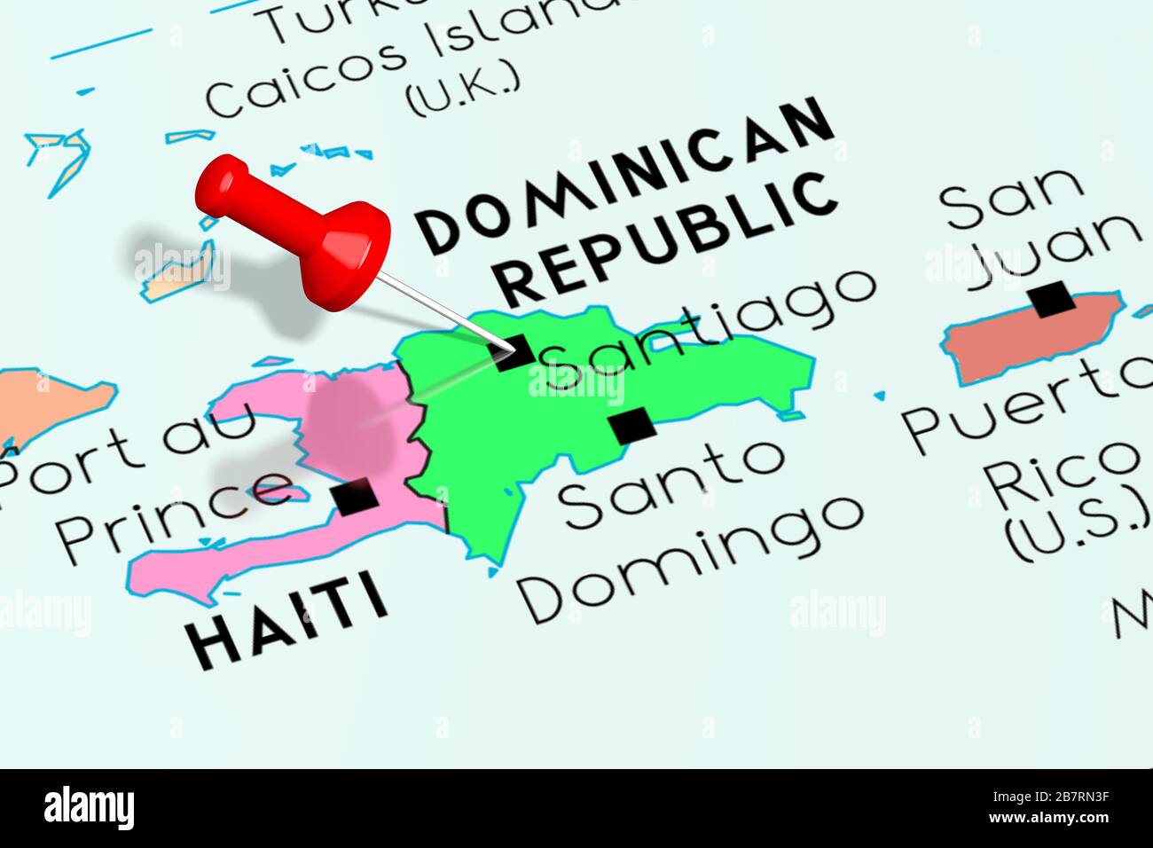 Dominican Republic, Santiago - capital city, pinned on political map ...