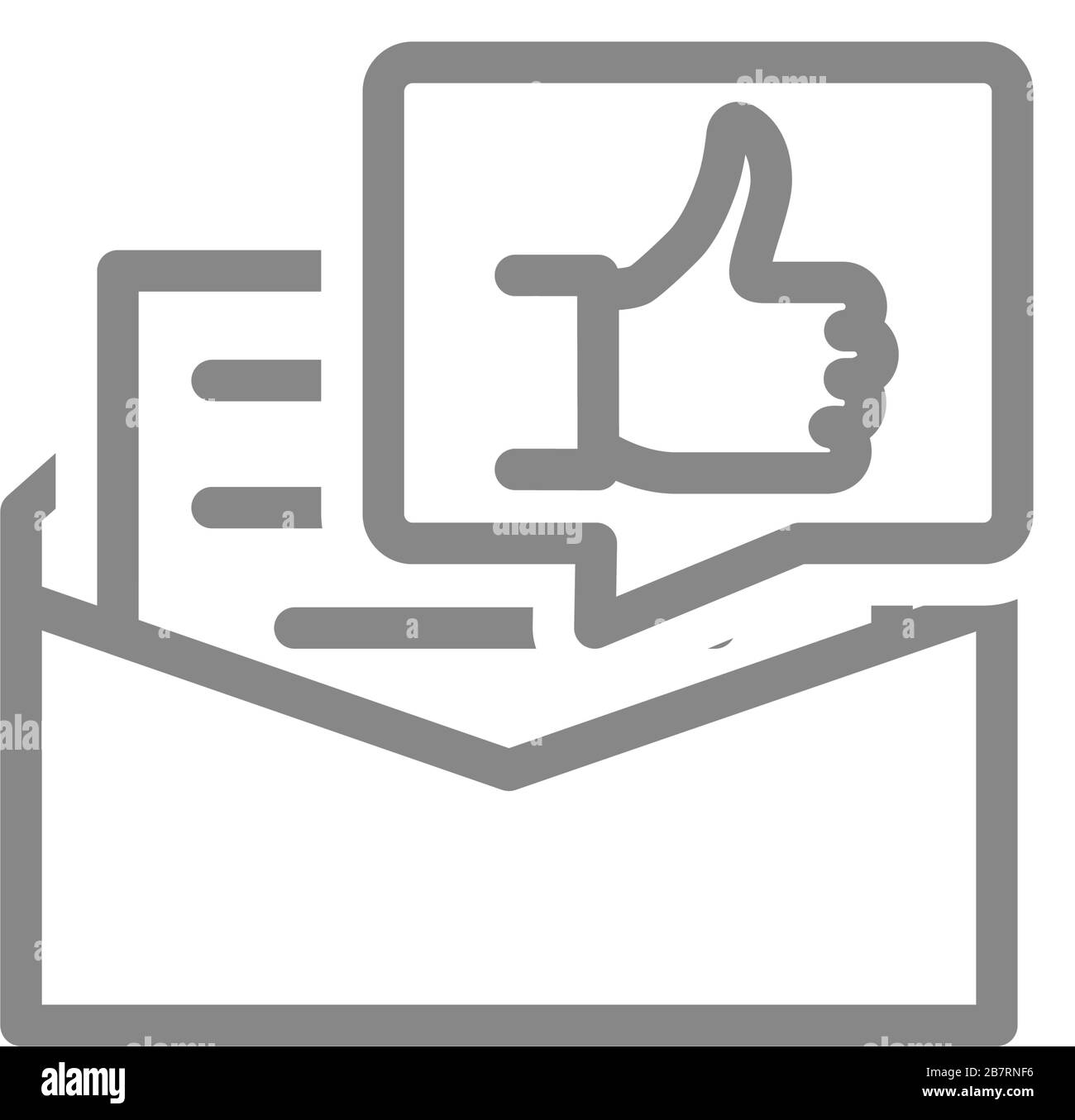 Recommendation letter line icon. Letter with thumb up in speech bubble ...