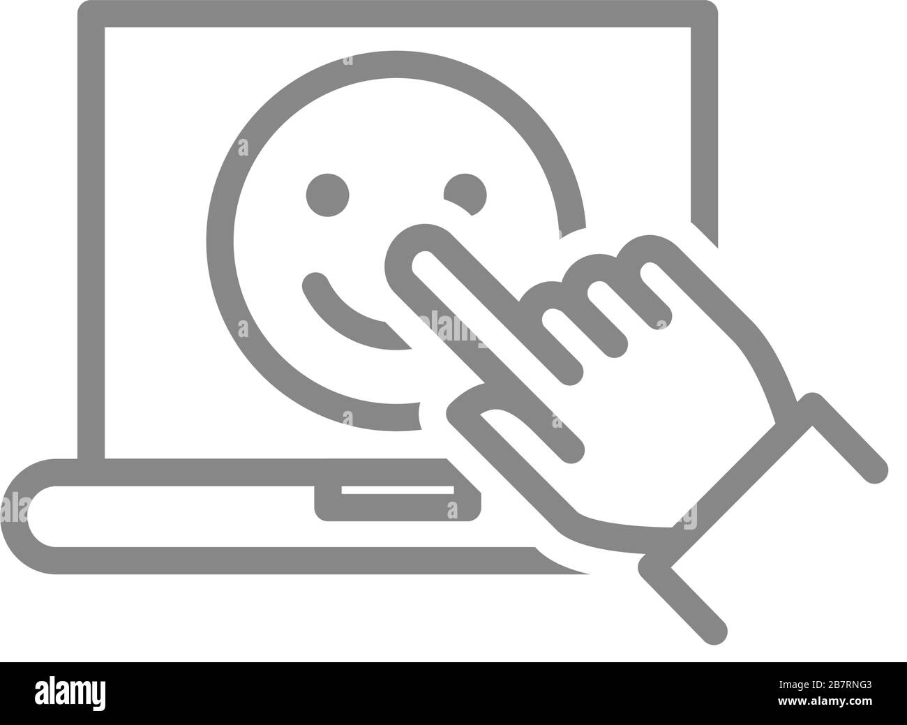 Human chooses laptop a happy face line icon. Customer satisfaction ...