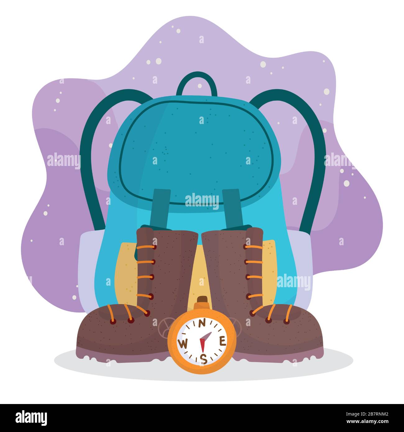 camping backpack boots and compass equipment cartoon vector ...
