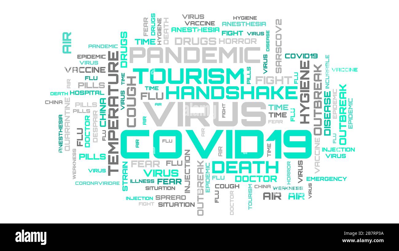 Turquoise COVID-19 topic word cloud concept illustration Stock Photo ...