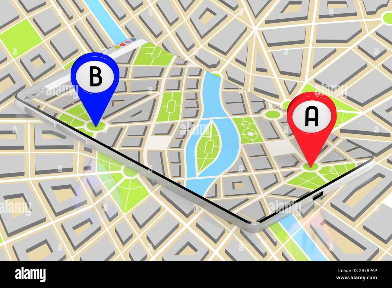 3D smartphone, map - route/ distance concept Stock Photo - Alamy