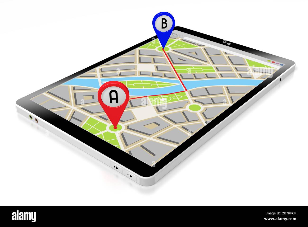 3D tablet, map - route/ distance concept Stock Photo - Alamy