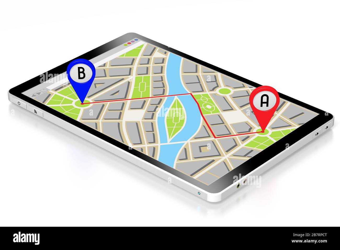 3D tablet, map - route/ distance concept Stock Photo - Alamy