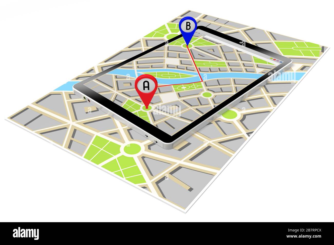 3D tablet, map - route/ distance concept Stock Photo - Alamy