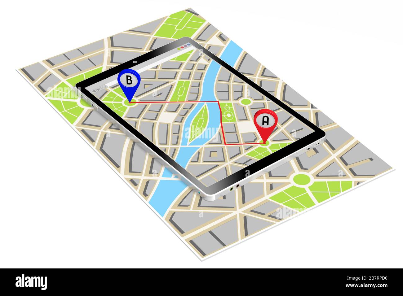 3D tablet, map - route/ distance concept Stock Photo - Alamy
