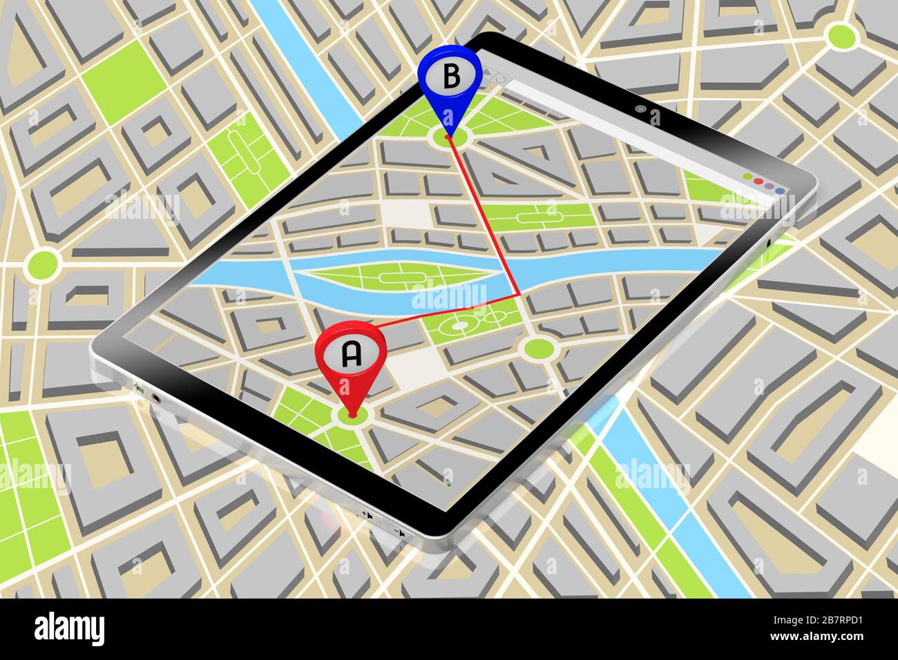 3D tablet, map - route/ distance concept Stock Photo - Alamy