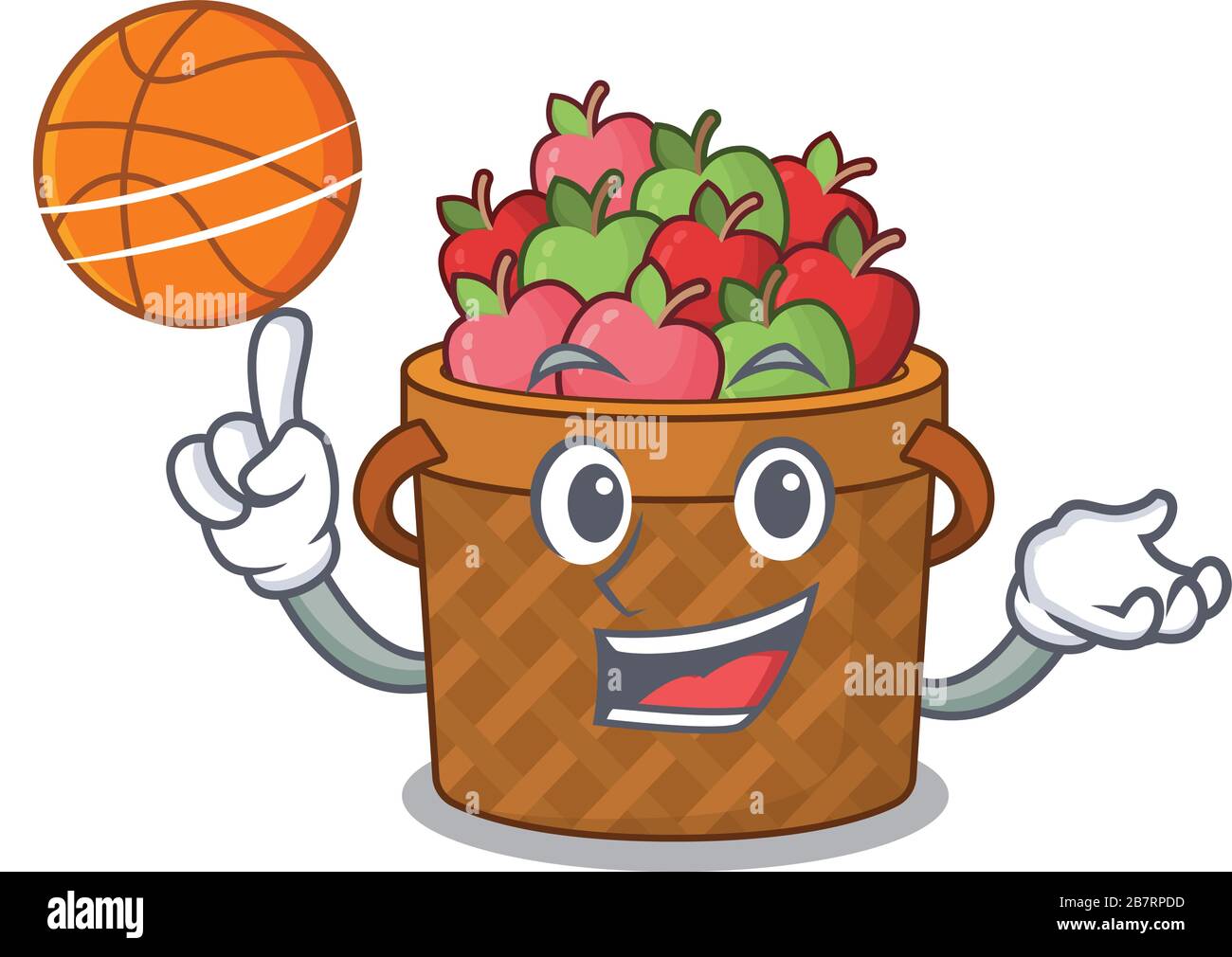 A sporty apple basket cartoon mascot design playing basketball Stock ...