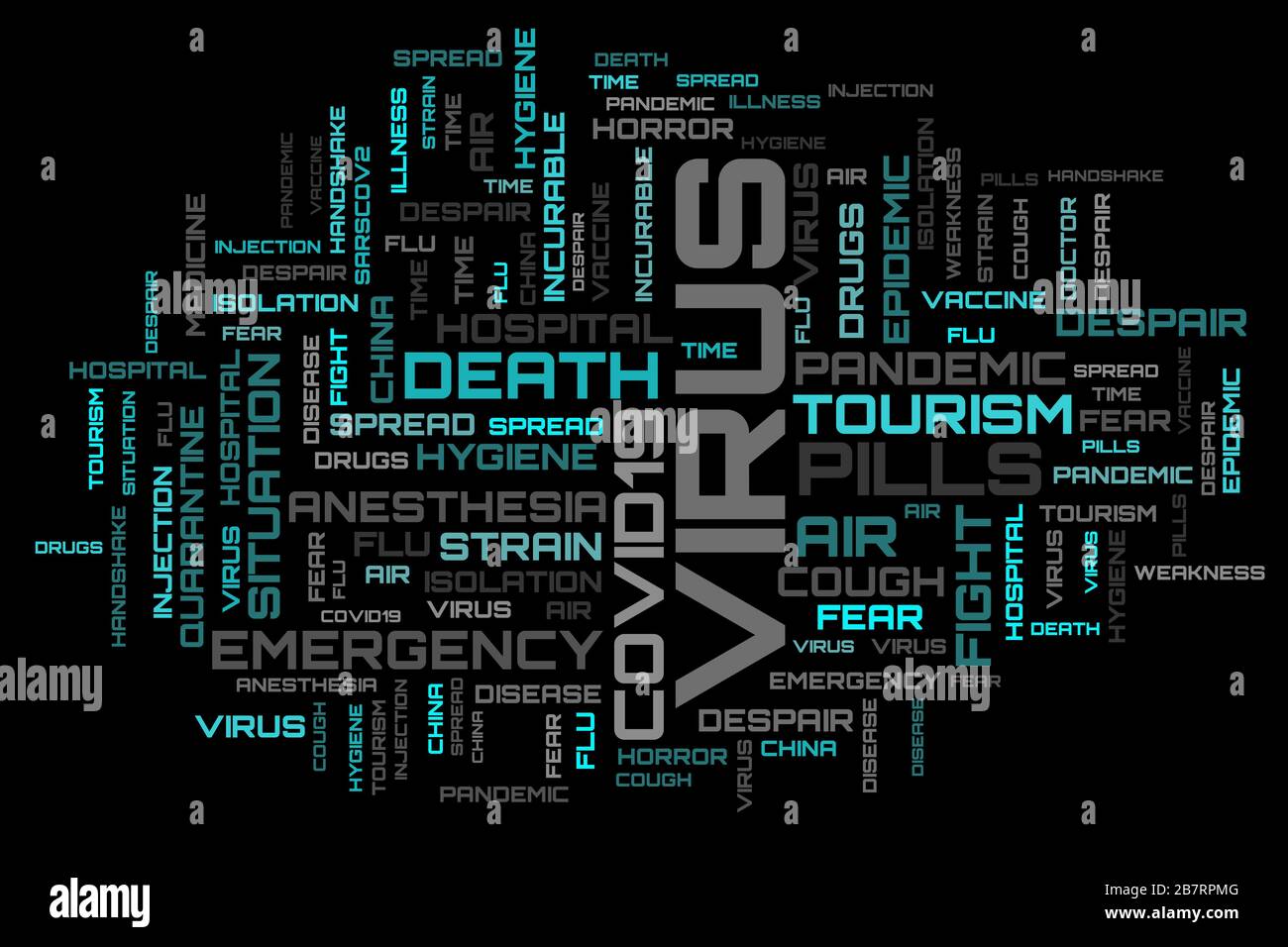 Abstract words structure modern concept on black background. COVID-19 ...