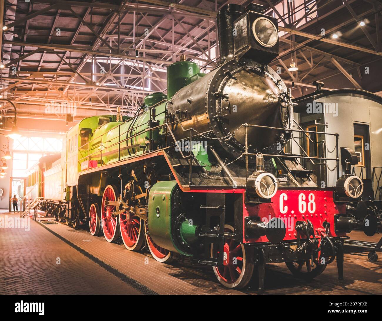 Old vintage retro steam train with locomotive at railway museum Stock ...
