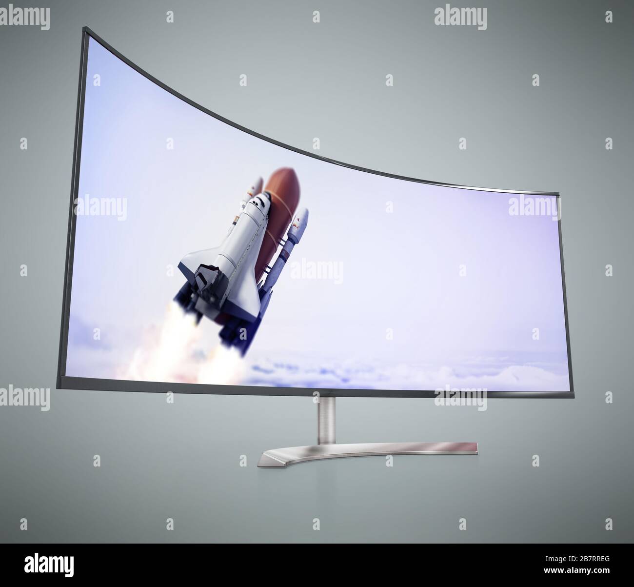 Ultrawide LED monitor with image from my portfolio. 3D illustration ...