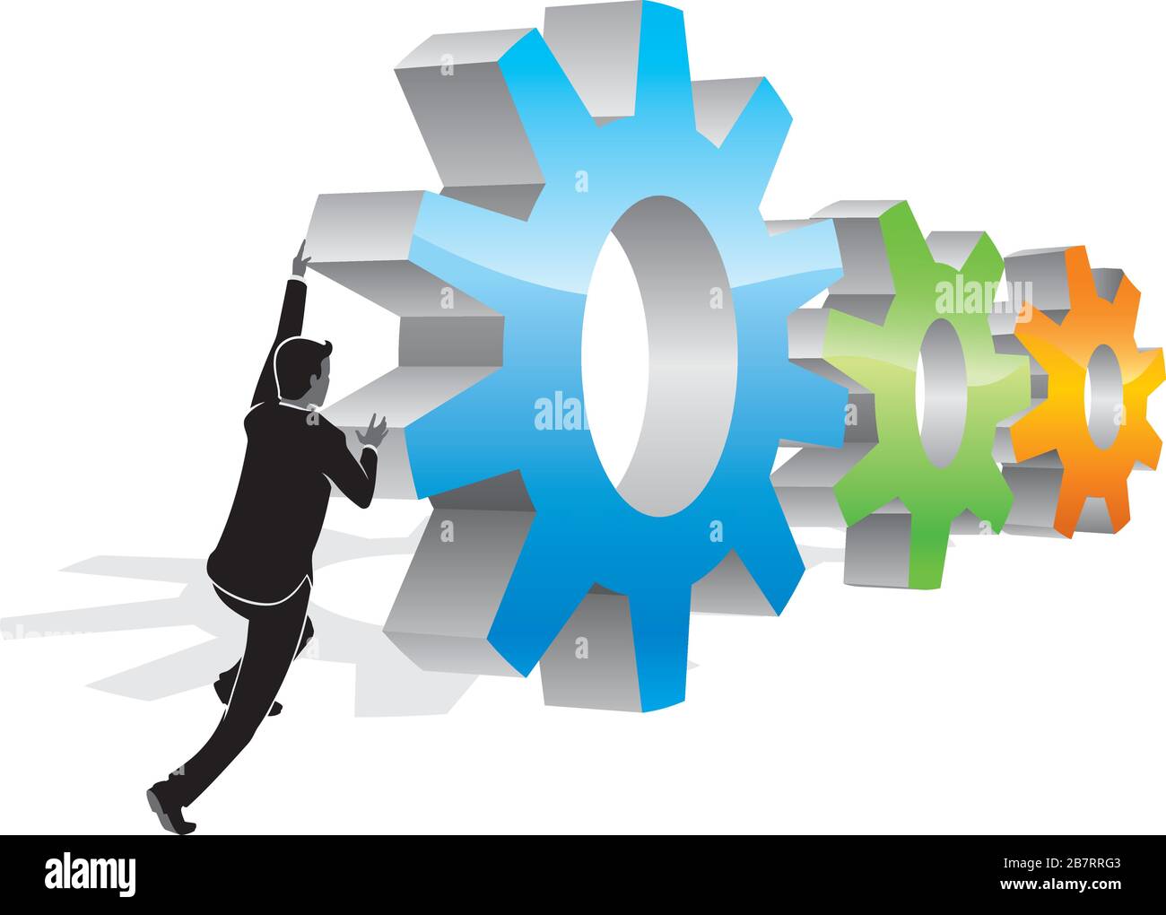Corporate Action - Strength of a leader pushing large cogs Stock Vector ...