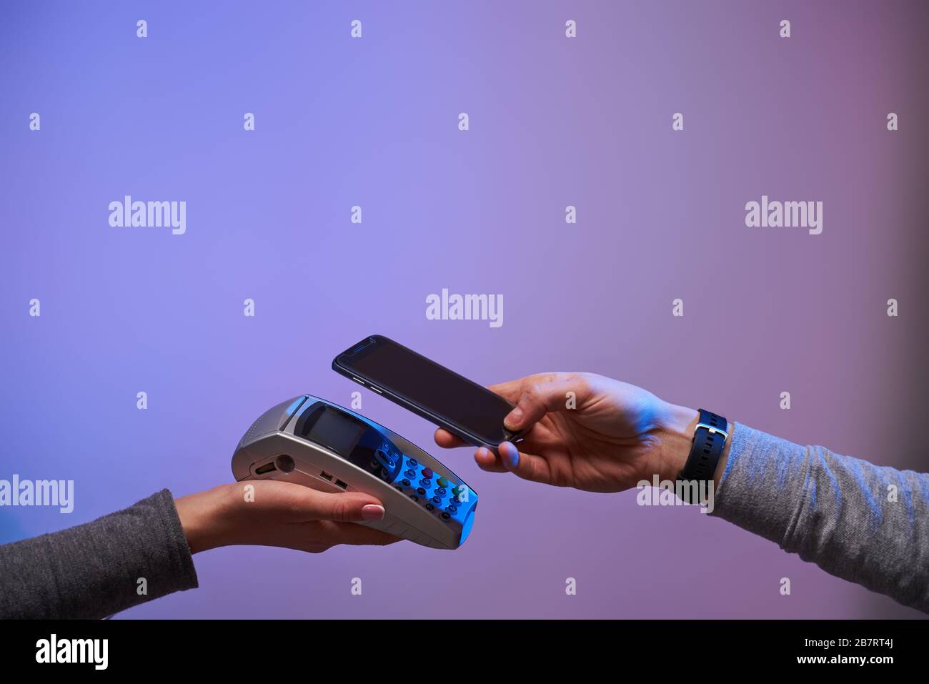 Payment by smartphone via pin pad. Concept of shopping and online ...