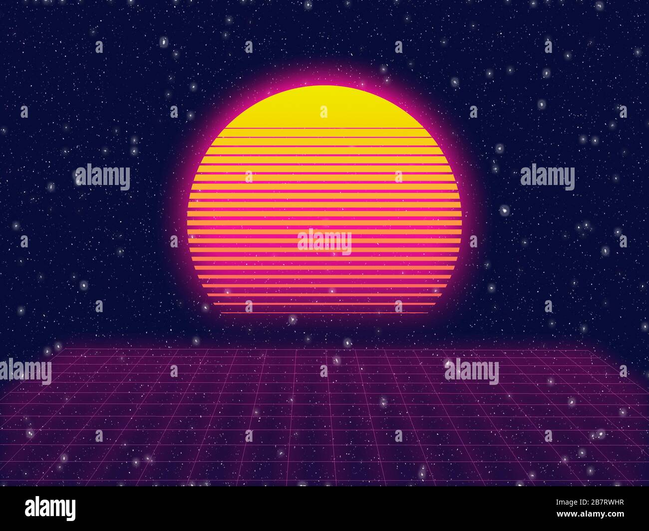 Abstract 1980s retro background with star, red grid and sunset Stock ...