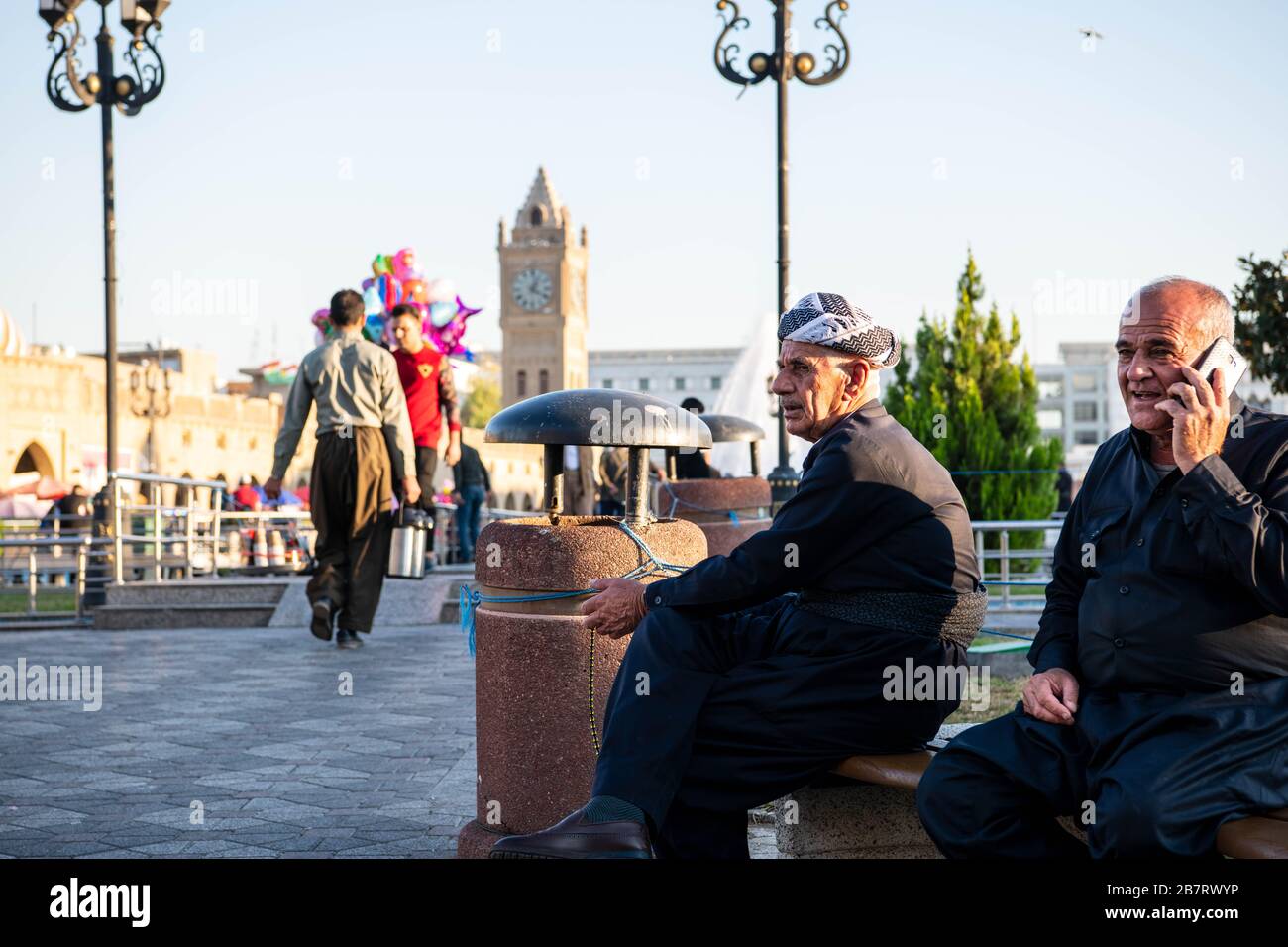 Iraq, Iraqi Kurdistan, Arbil, Erbil. On the park Shar two iraqi kurdish ...