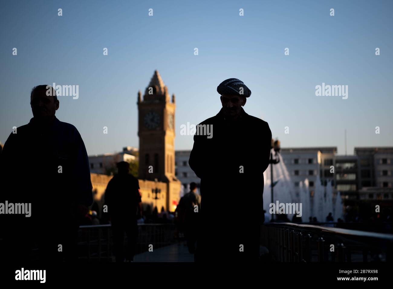 Iraq, Iraqi Kurdistan, Arbil, Erbil. On the park Shar, silhouettes of ...