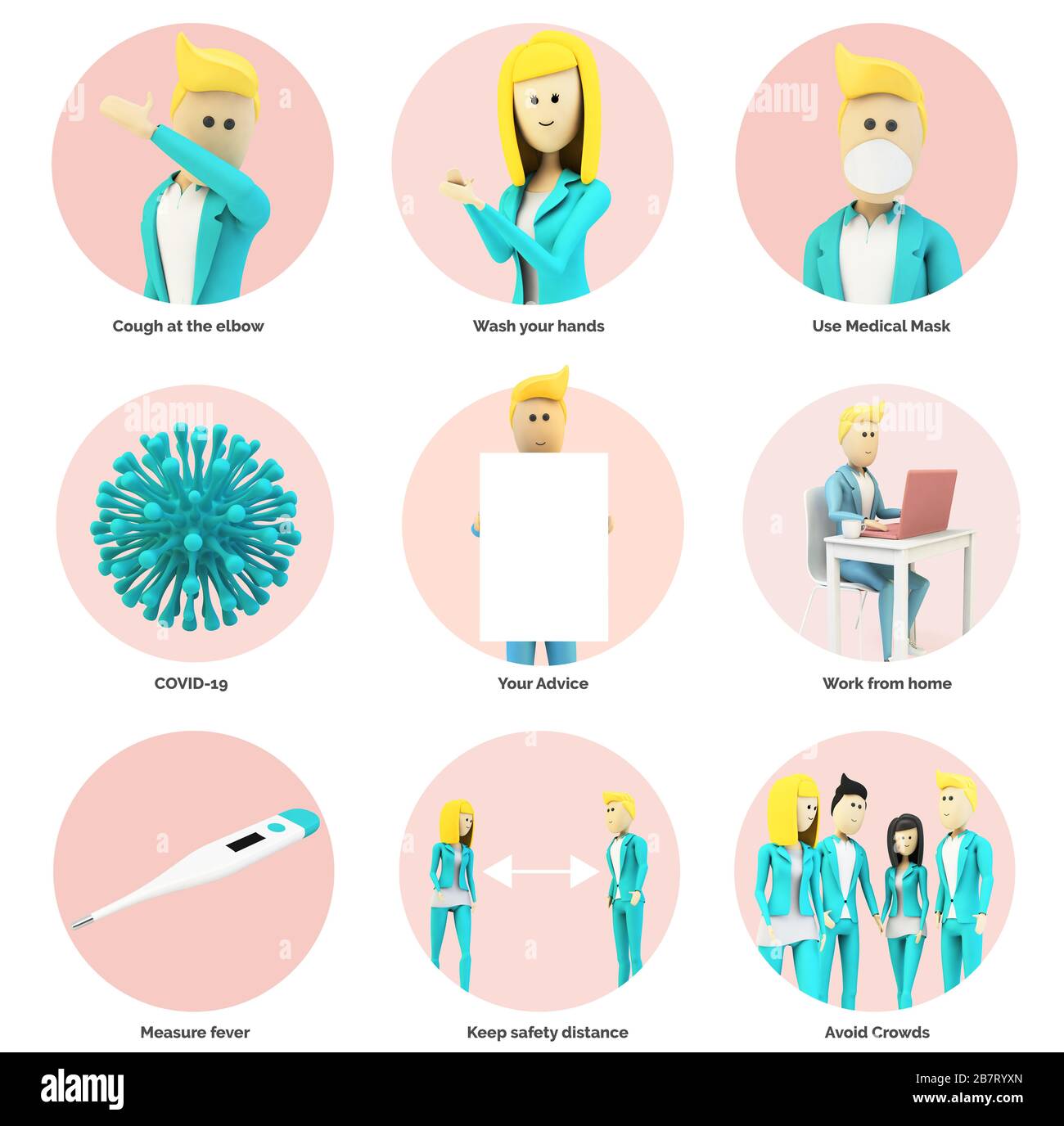 Virus prevention icons 3d rendering Stock Photo - Alamy